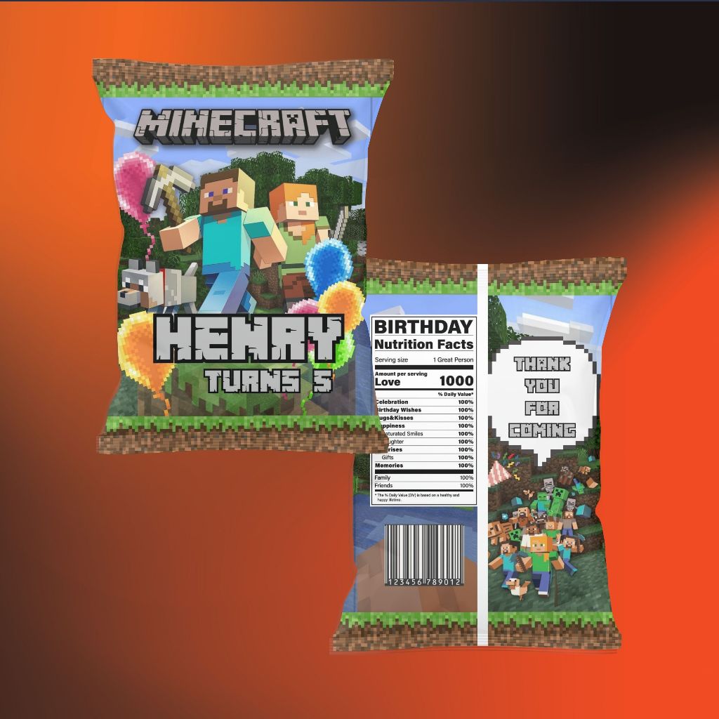 Minecraft Game Birthday Chip Bag Goodie Bag Personalized Gift ...