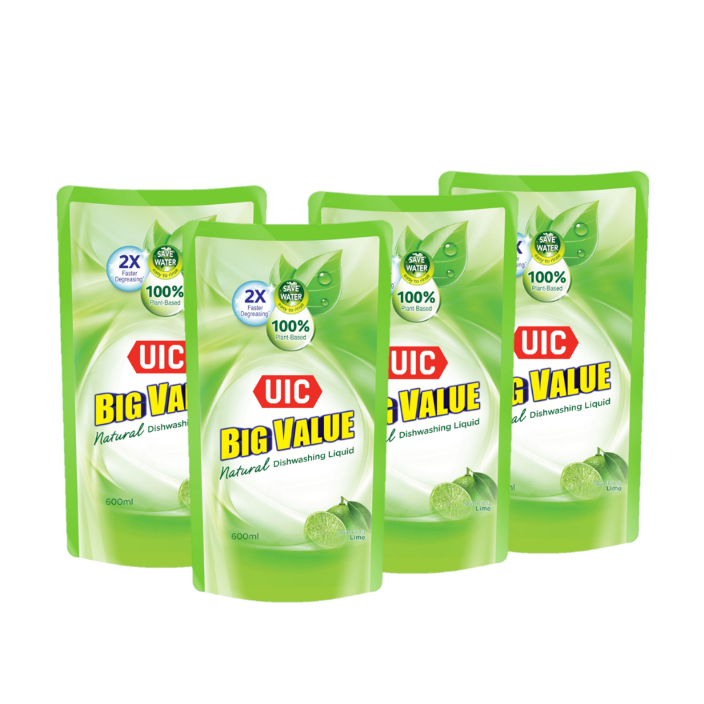 UIC Big Value Dishwashing Liquid (Lime) 600ml Refill 4s pack | Shopee ...