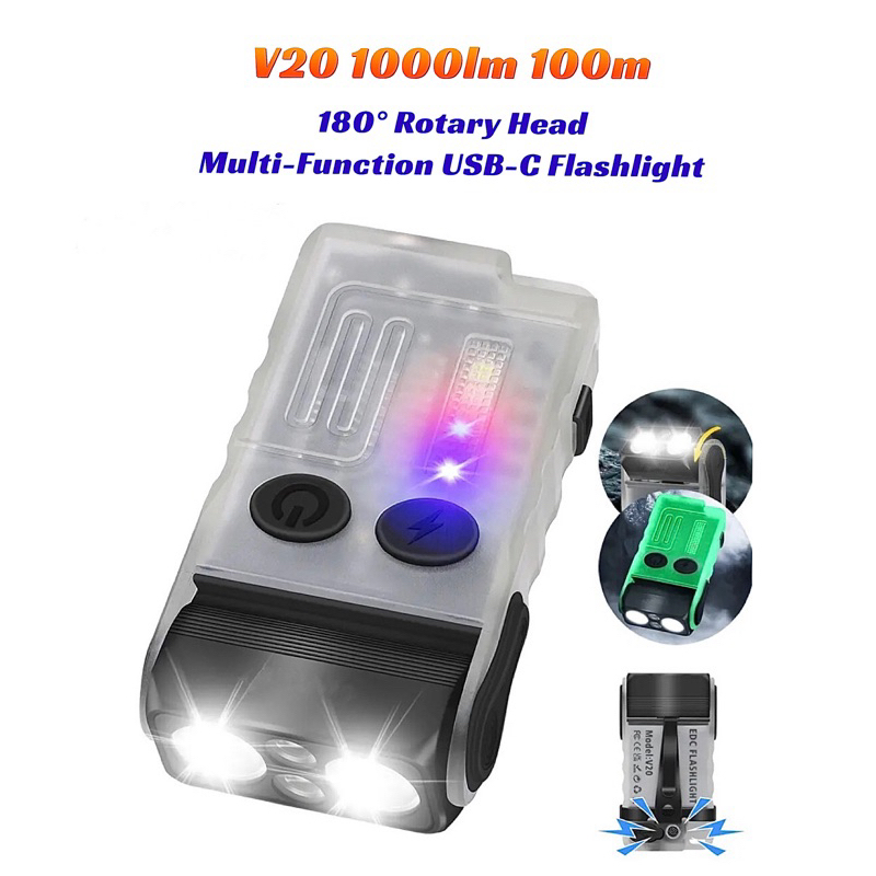 V20 1000lm 100m 180° Rotary Head Multi-Function USB-C EDC Keychain ...
