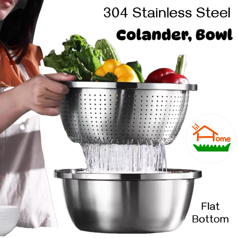 [LIL HOME] 304 STAINLESS STEEL COLANDER STRAINER BOWL DRAINER BASKET ...