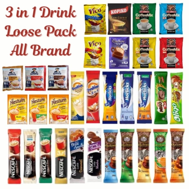 3 IN 1 DRINK LOOSE PACK ALL BRAND ( NESCAFE / MILO 3IN1 / CADBURY / AIK ...