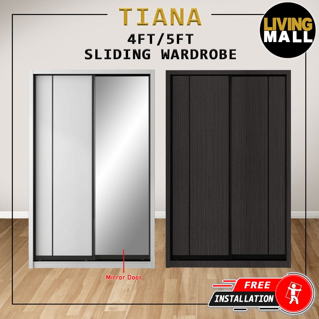 Living Mall Tiana Series 4FT/5FT 2-Door Sliding Door Wardrobe in White ...