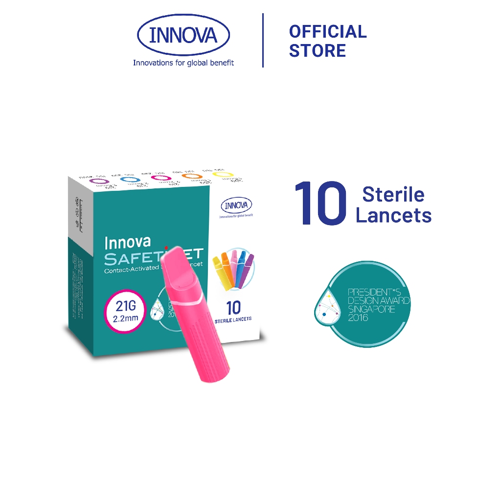 Innova SAFETiCET Contact-Activated Safety Lancet 10's (Pink/21G/depth 2 ...