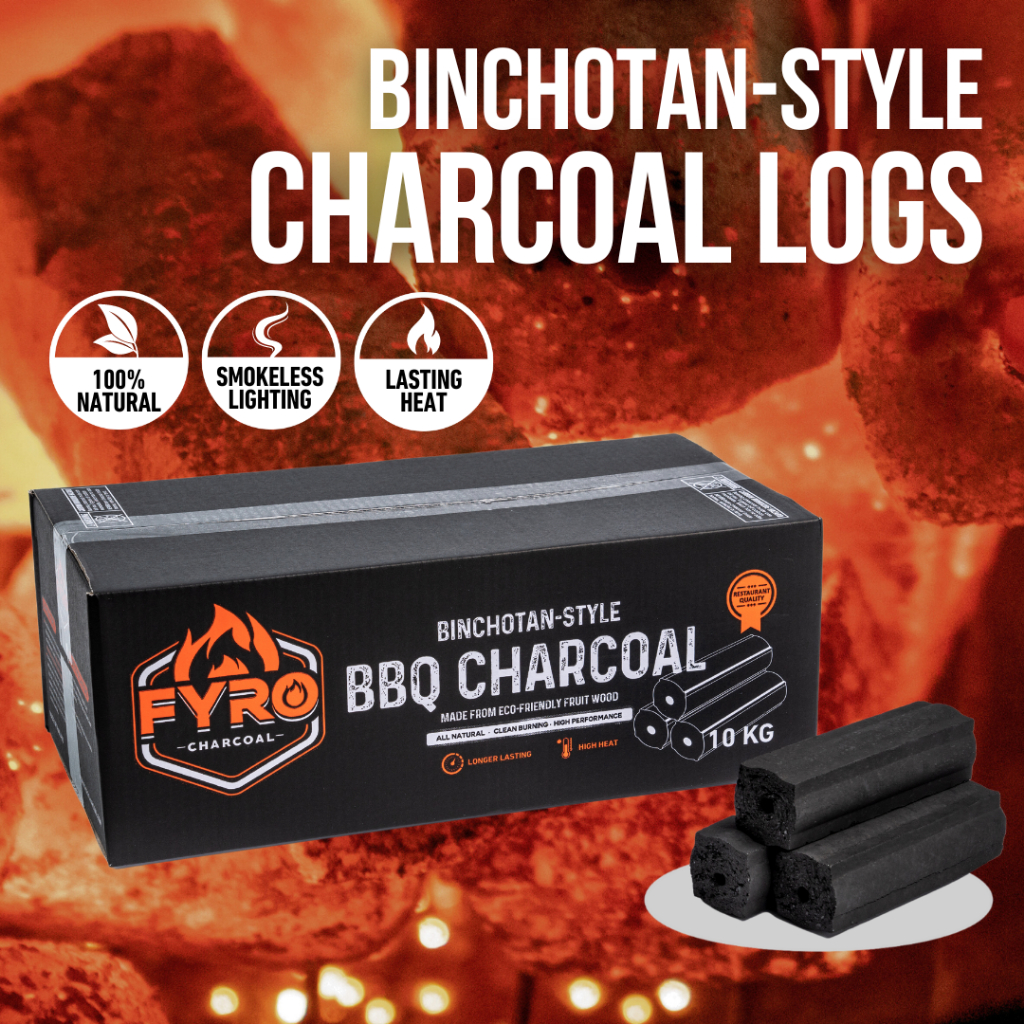 FYRO Binchotan-Style Fruit Wood BBQ Charcoal Logs (10kg)Smokeless when lighting, Long Lasting ...