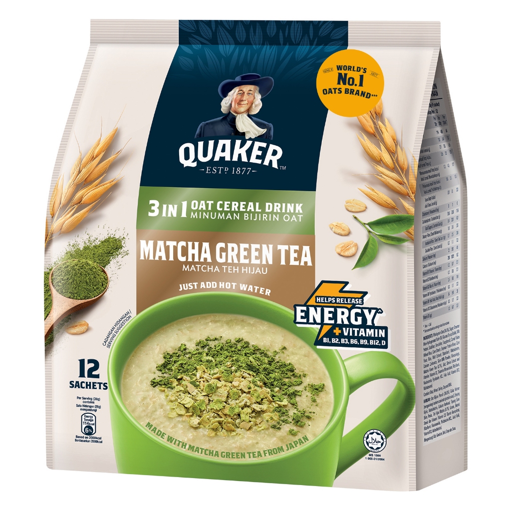 Quaker 3 in 1 Matcha Oat Cereal Drink (15 Sachets) | Shopee Singapore