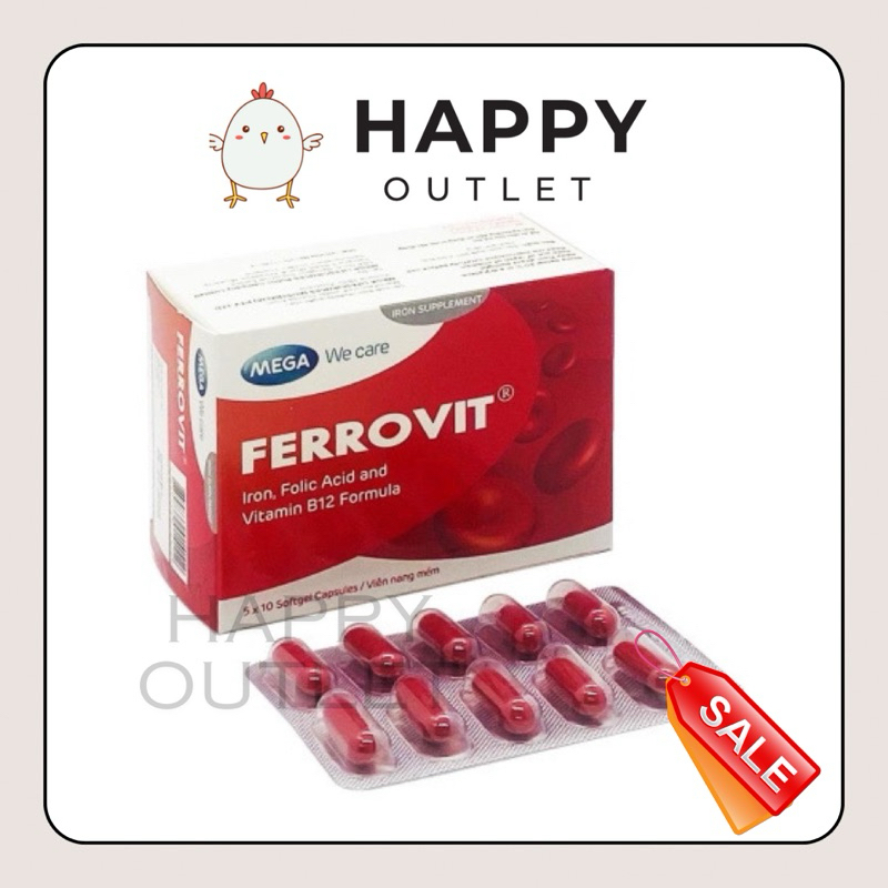 Mega Ferrovit (Box Of 50 Capsules) Iron Supplement, Folic Acid And ...