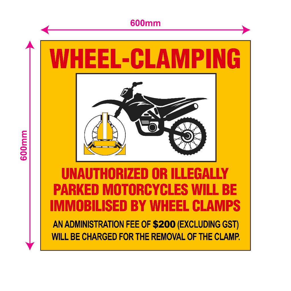 WHEEL-CLAMPING FOR UNAUTHORISED PARKED MOTORCYCLE SIGN/SIGNAGE | 600mm ...