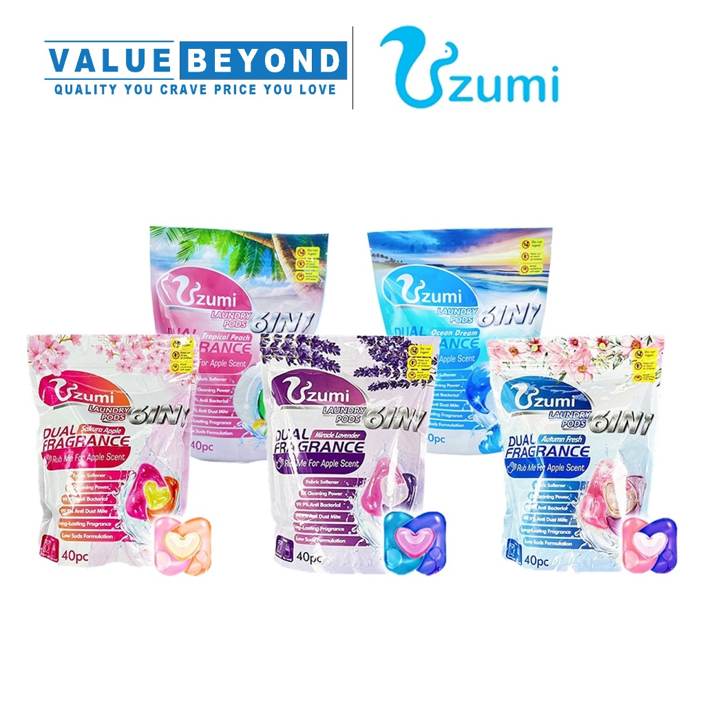 Uzumi Laundry Capsules 6-in-1 Detergent Dual Fragrance Capsules (40 ...