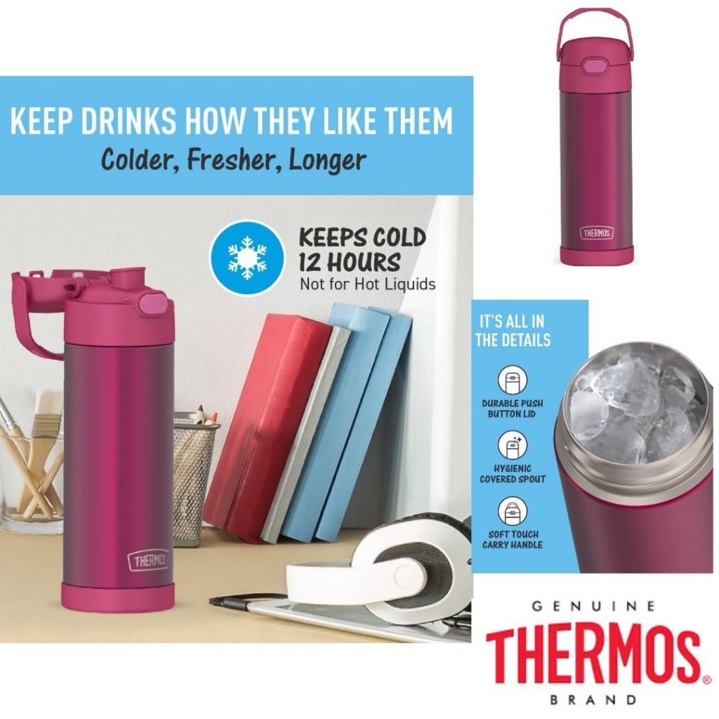 THERMOS FUNTAINER 16 Oz Stainless Steel Vacuum Insulated 470ml Water Bottle with Wide Spout ...