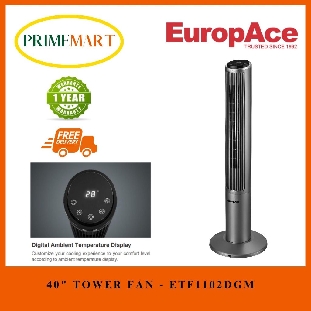 EuropAce ETF1102DGM : (NEW) 40" METALLIC GREY TOWER FAN - 1 YEAR ...
