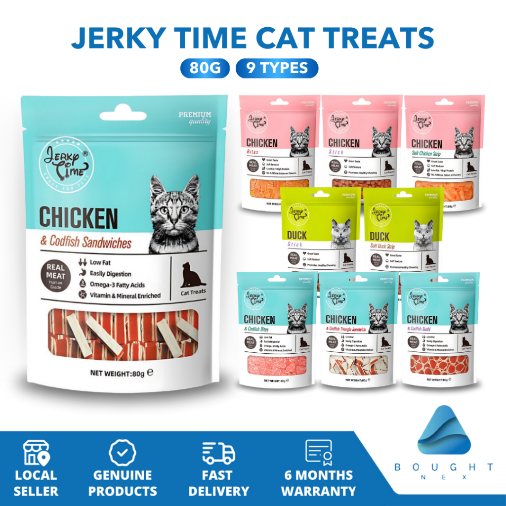Jerky Time Cat Treats 80g Chicken & Codfish Duck Chicken Strips Bites ...