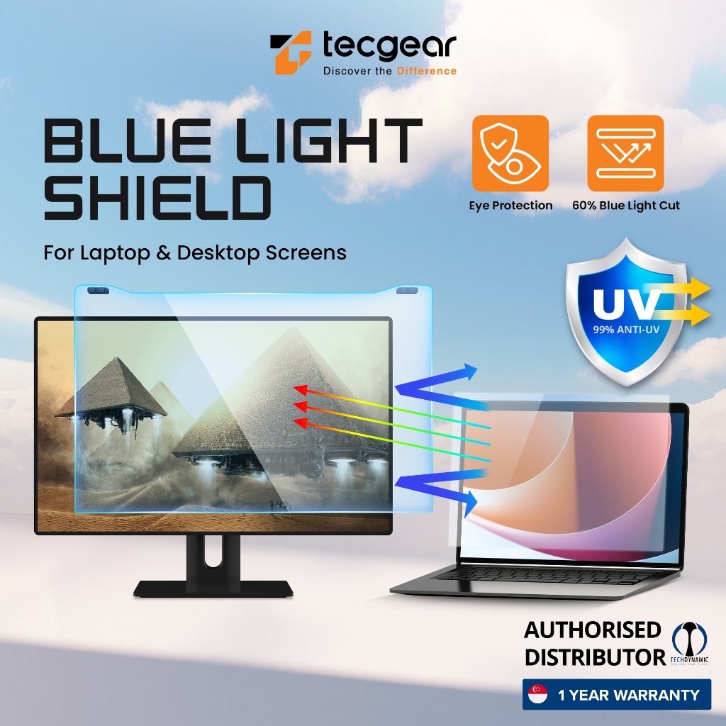 Tecgear Blue Light Shield Filter Anti Blue Light Screen Filter, Eyes ...