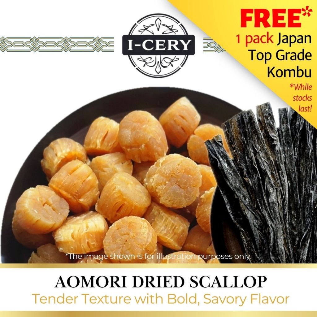 JAPAN AOMORI DRIED SCALLOP **FREE** JAPAN TOP GRADE KOMBU | Shopee ...