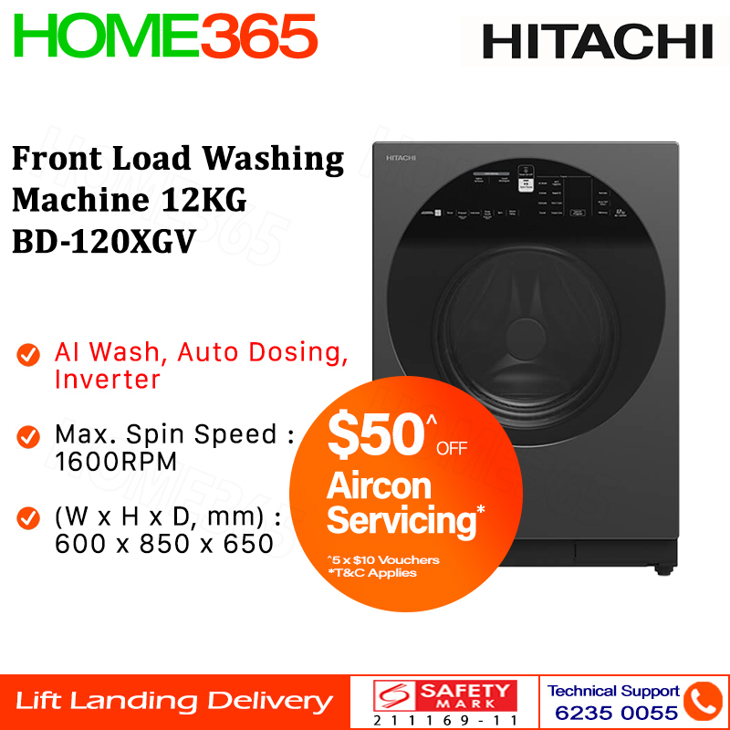 Hitachi Front Load Washing Machine 12KG BD-120XGV | Shopee Singapore
