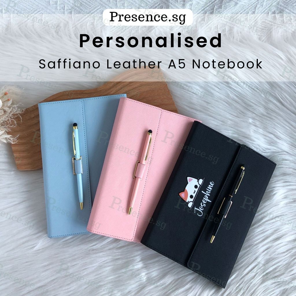 Personalised Saffiano Leather Notebook | Customised with name Lined A5 ...