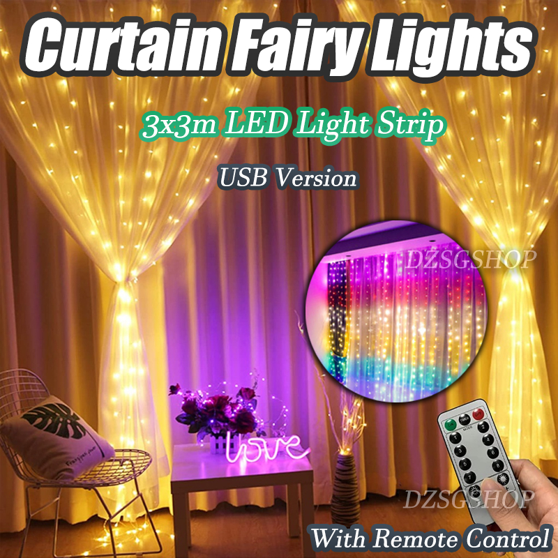 DZSG Curtain Decorative LED light strip 3x3M Fairy Lights LED Garland ...