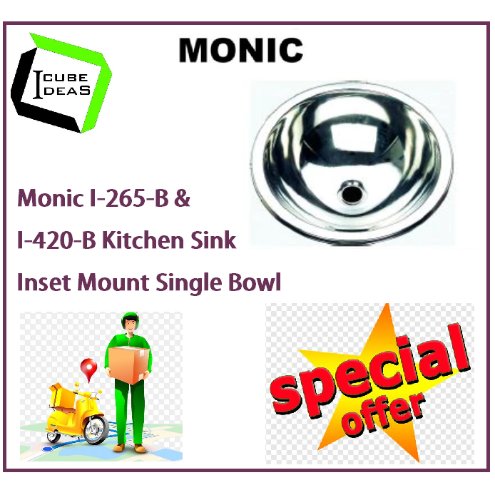 Monic i-265B Stainless Steel Inset Mount Single Bowl Kitchen Sink ...