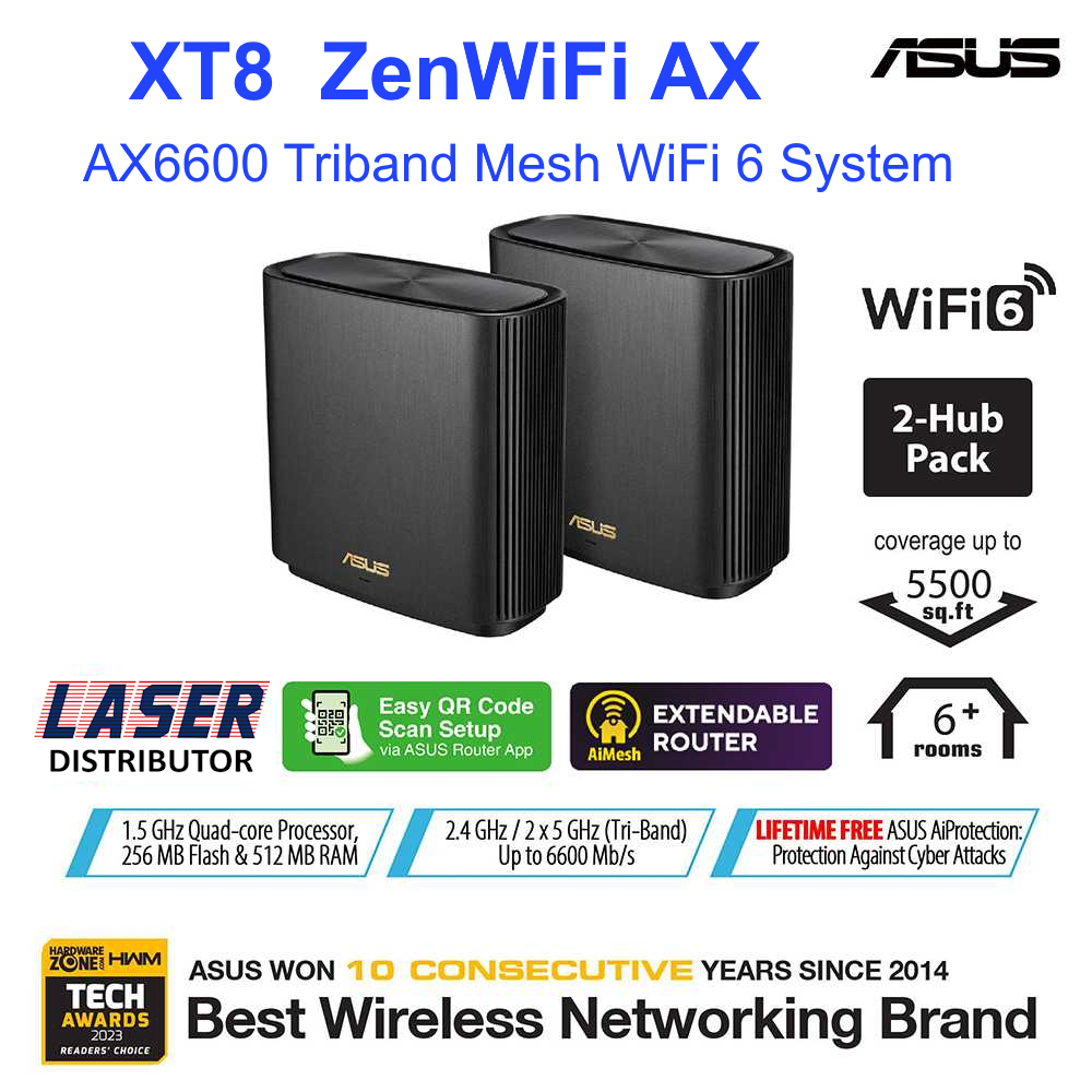 ASUS ZenWiFi AX (XT8) V2 Tri-band Whole Home Mesh WiFi System(2 Pack ...