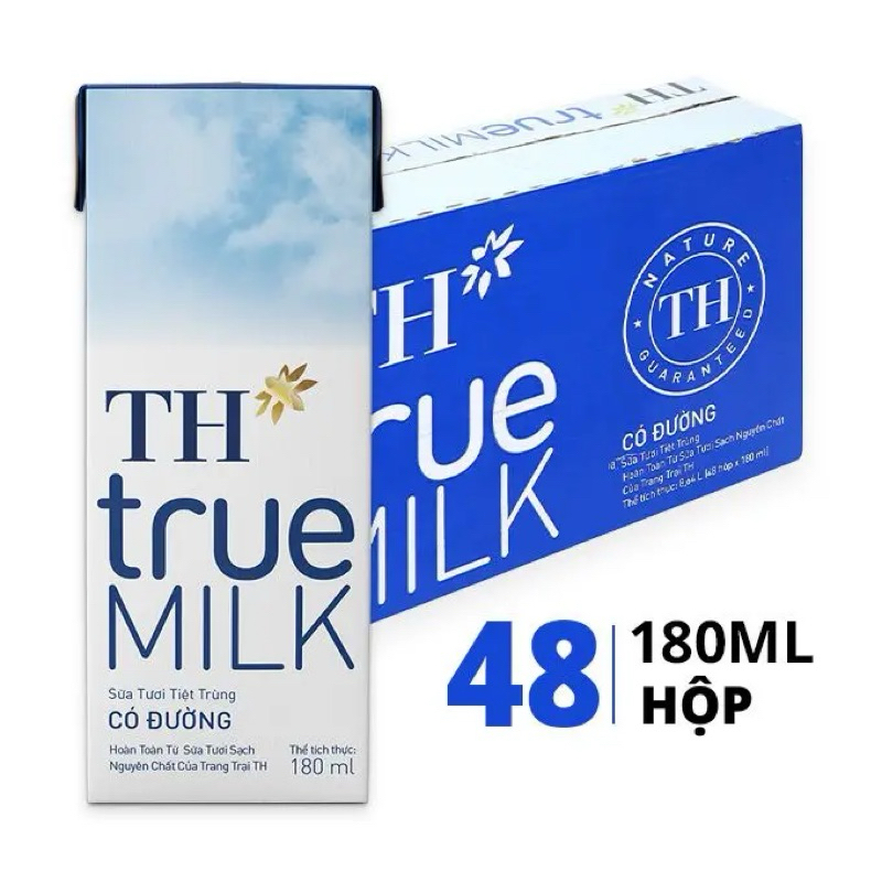 Thùng 48 Hộp Sữa TH True Milk 180ml Có Đường.Box of 48 Boxes of TH True Milk 180ml Sugary HALAL ...