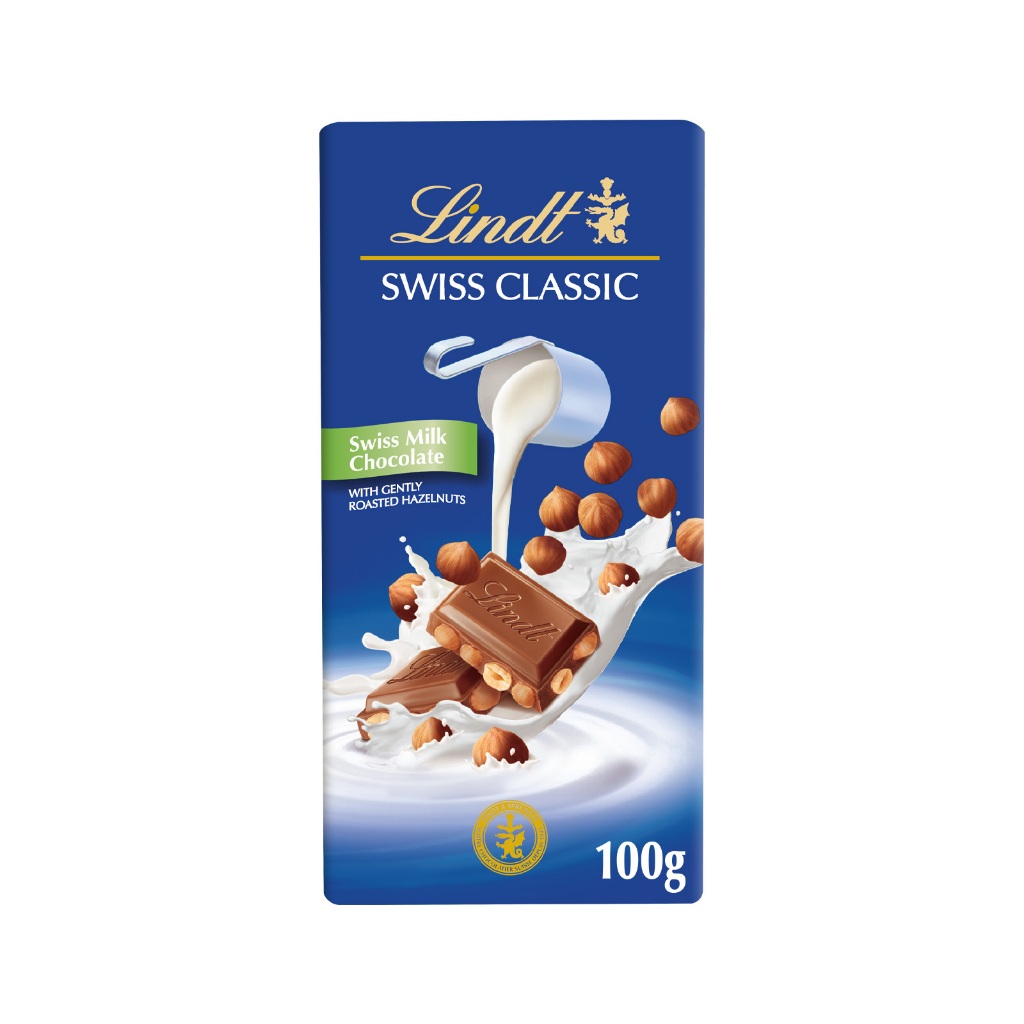 Lindt SWISS CLASSIC Hazelnut Milk Chocolate Bar 100g | Shopee Singapore