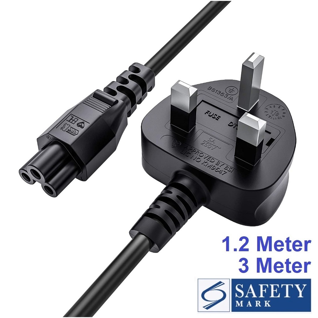 C5 3 Pin Power Cord IEC Cable Safety UK Plug 1.2m 3m for Computer ...