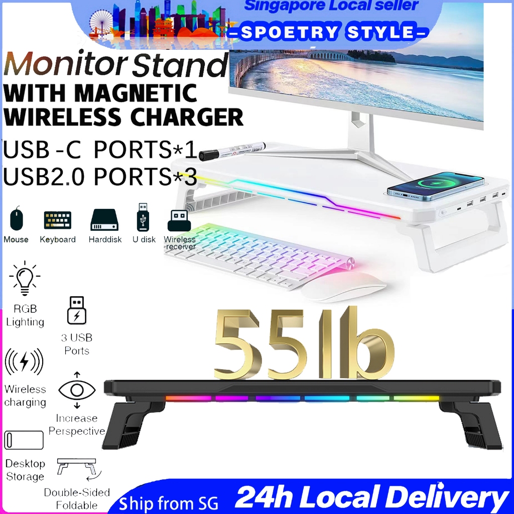 【SG】RGB Monitor Stand Monitor Riser with USB Hub 3*USB 2.0＋1*Type C ...
