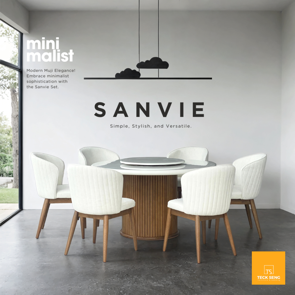 SANVIE Dining Set Modern Minimalist Marble Top Solid Wood Chairs Set ...