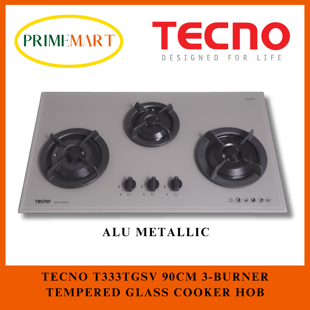 TECNO T333TGSV 90CM 3-BURNER TEMPERED GLASS COOKER HOB + 1 YEAR ...