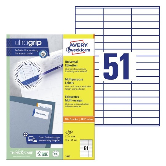 Avery Zweckform Multipurpose Address Labels 3420 (70 x16.9mm) | Shopee ...
