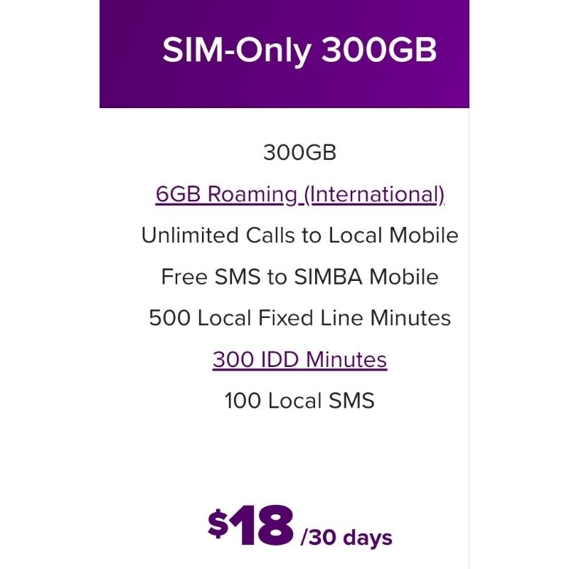 SIMBA Online Top-Up/Recharge/Plan Renewal Services ($5, $10, $12, $18 ...