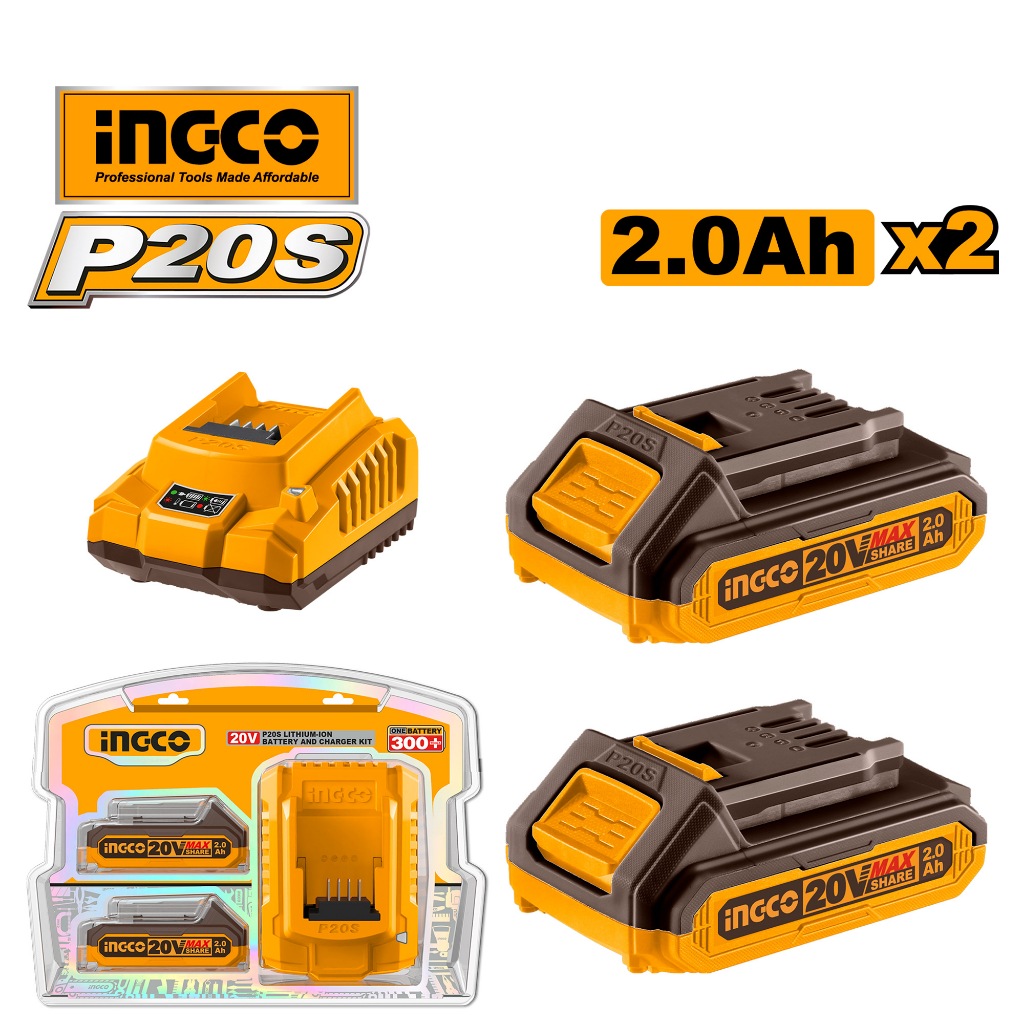 INGCO 20V Lithium Battery p20S Lithium-Ion Battery and Charger Kit ...