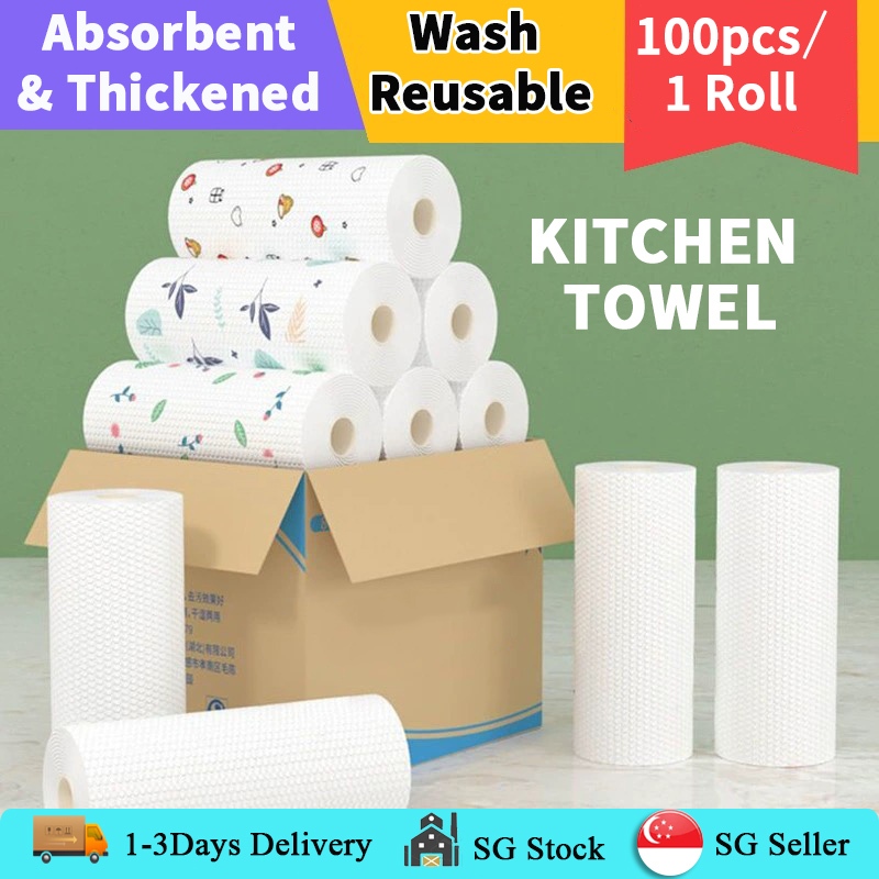🇸🇬【SG stock】Kitchen Towel Roll Wipes /Lazy Rag 25x25cm Large Cleaning ...