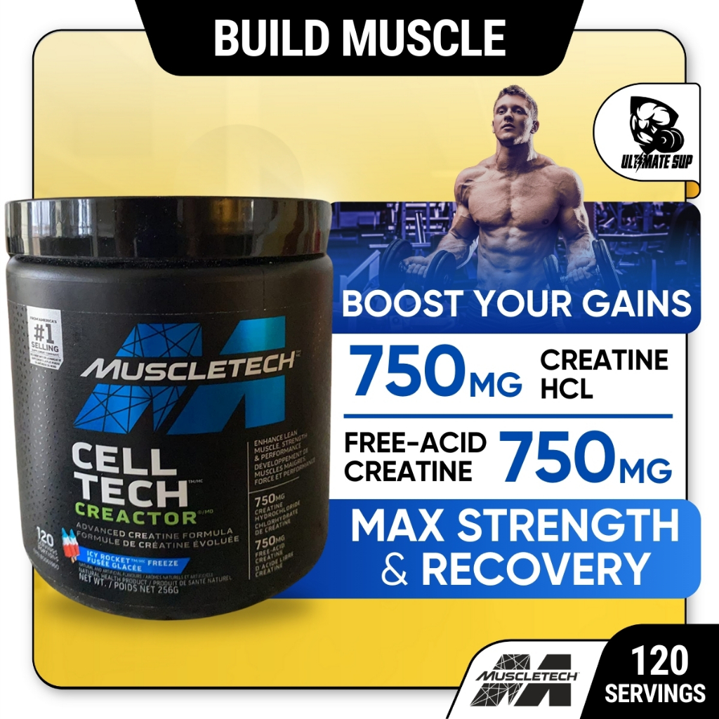 MuscleTech Cell Tech, Creatine HCI, Free-Acid Creatine, Increase Strength & Gain Lean Muscle 120 ...