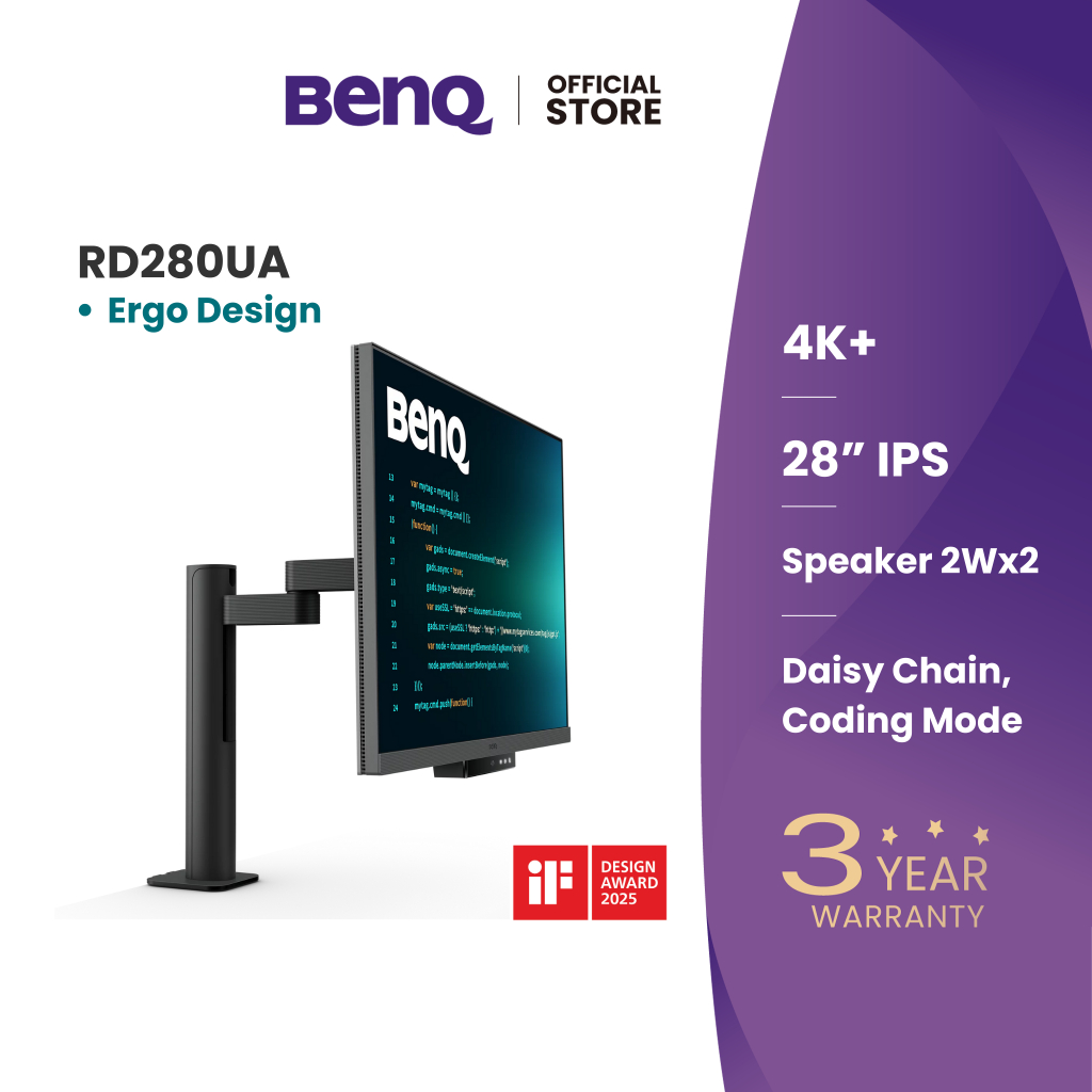 BenQ RD280UA Programming Monitor｜28” 4K+｜Coding Modes｜Ergo Arm｜Nano ...