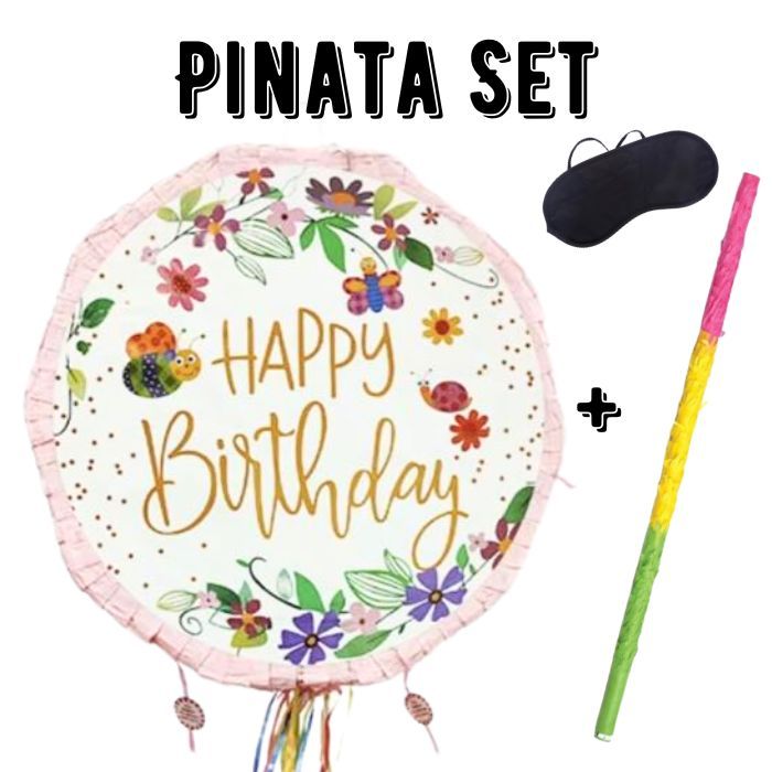 [SG Stock] Pink Floral Butterfly Happy Birthday Round Flat Pinata Party ...