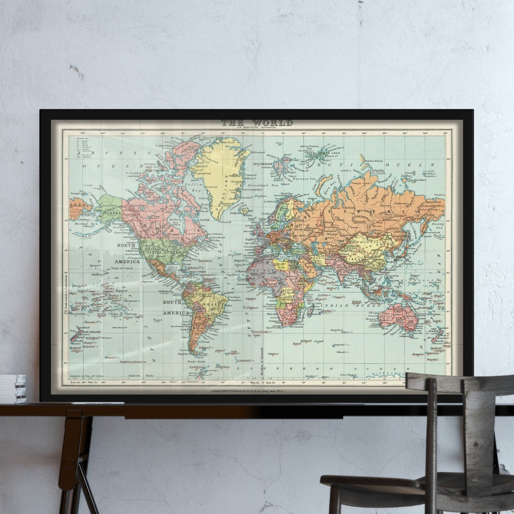 World Map 1920 by Edward Stanford Pinup Wall Decoration Poster | Shopee ...