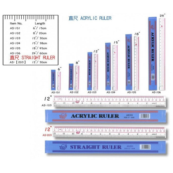 [SG] Acrylic Ruler 6/8/12 inch [Evergreen Stationery] | Shopee Singapore