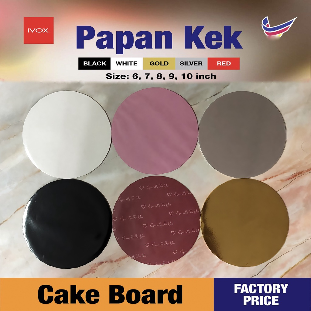 Round Cake Board - Bulat Papan Kek - Red,Gold,Pink,Silver,Black,White ...