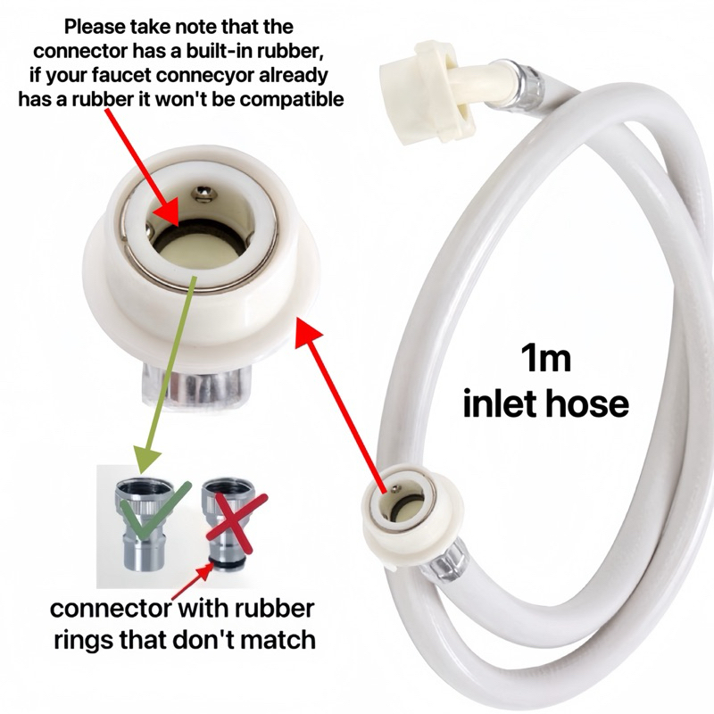 Washer tap inlet hose, quick-connect type with water stop pin, Washing ...