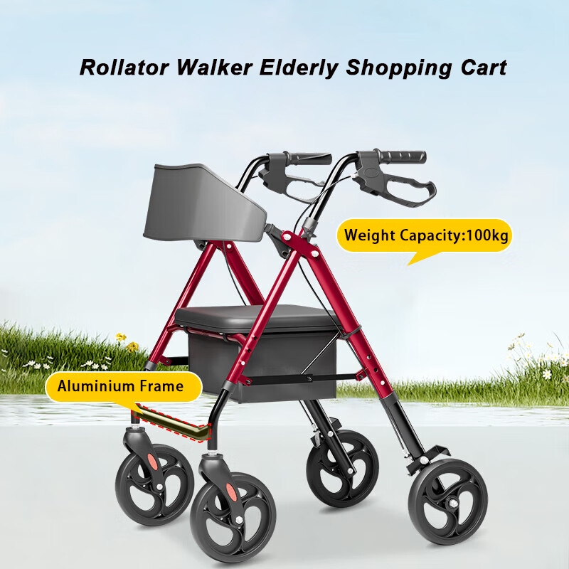 【Fast Delivery】Rollator Walker with Storage Pouch Folded Wheelchair 3 ...