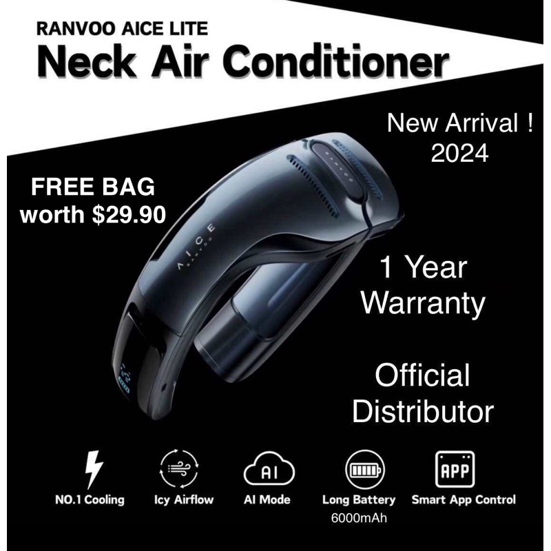 RANVOO AICE LITE AI Smart Air Con Neck Fan c/w Free Bag worth $29.90, 6000mAh App Control (1 ...