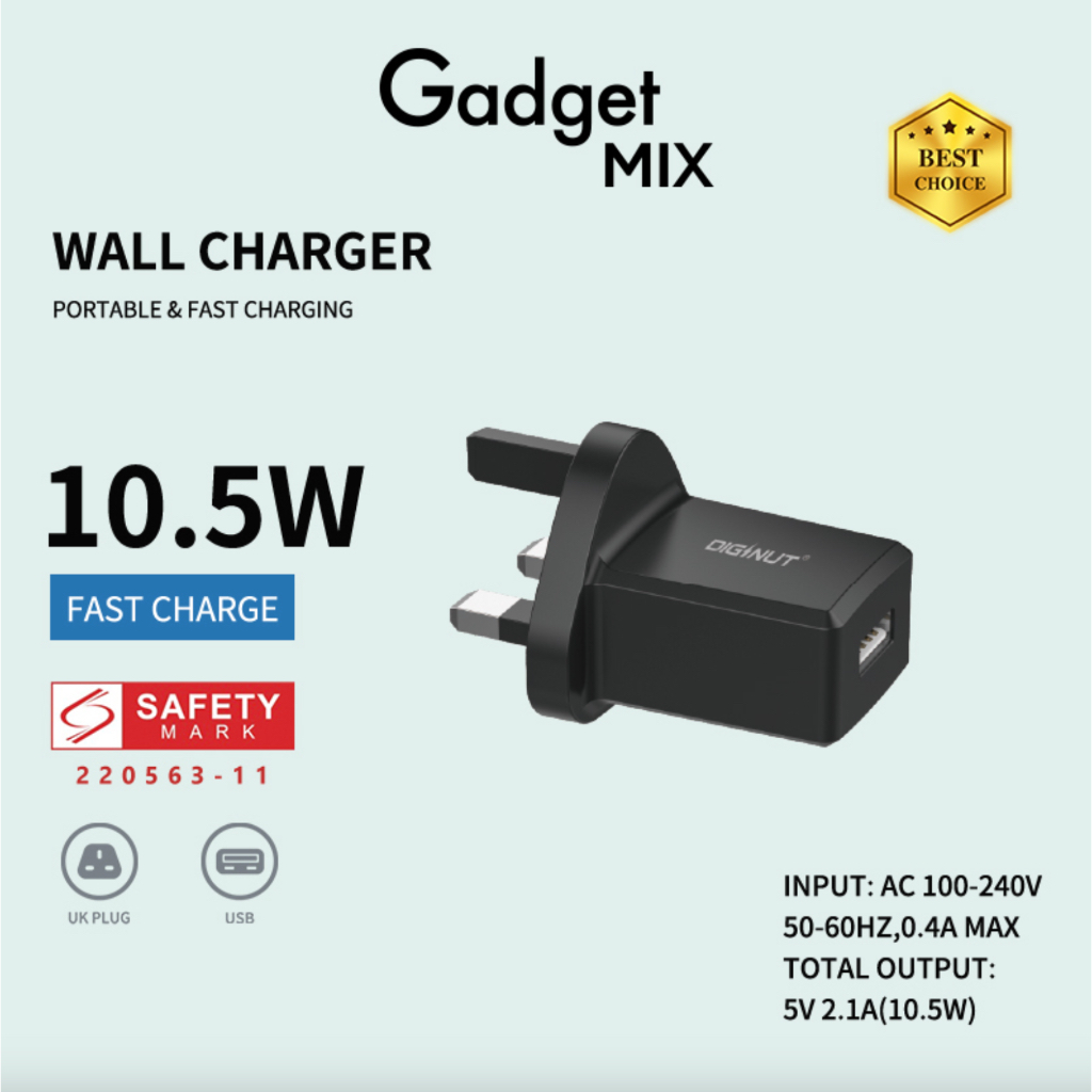 Gadget MIX GLH50B2100HW USB-A Power Plug 5V 2.1A/ Wall Charger/ Widely ...