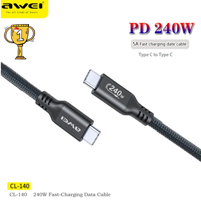 AWEI REMAX Type C to Type C PD 240W 100W Super Fast Charging Data Cable ...