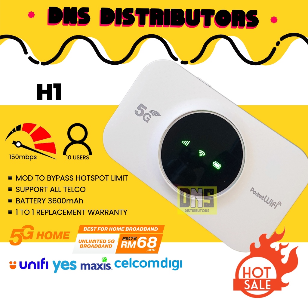 Portable Modem H1 Router 4G LTE Unlimited Hotspot Mobile WiFi MiFi SIAP ...