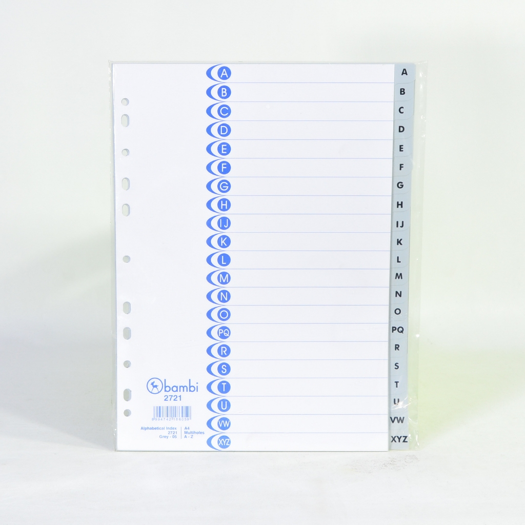 Bambi A4 Divider & Indexes Alphabetical Index A-Z with Multiholes Rigid ...