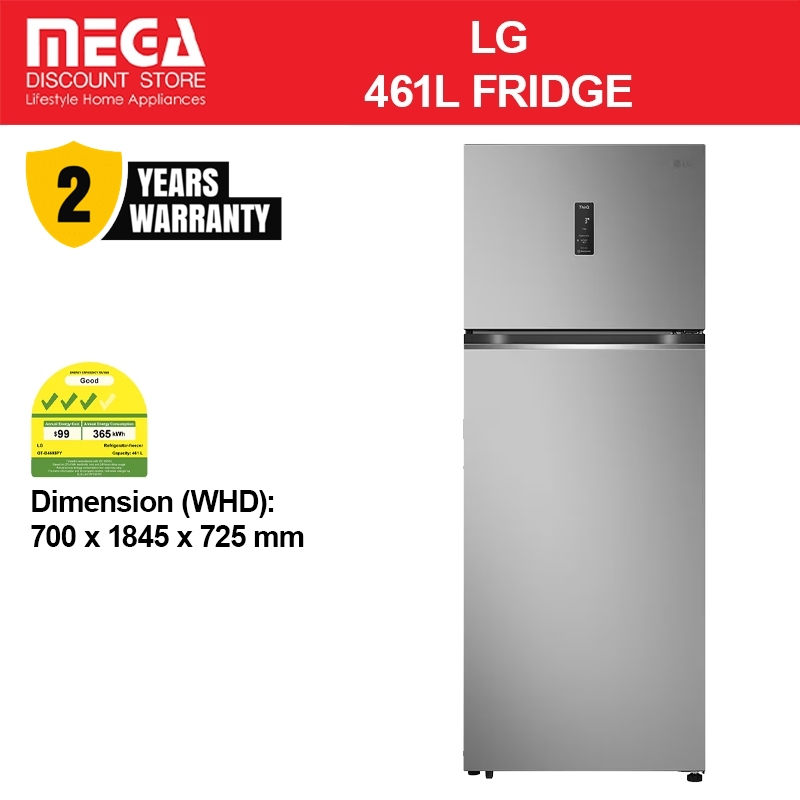 LG GT-B4603PY 461L 2-DOOR FRIDGE | Top Freezer | 3 Ticks | Shopee Singapore