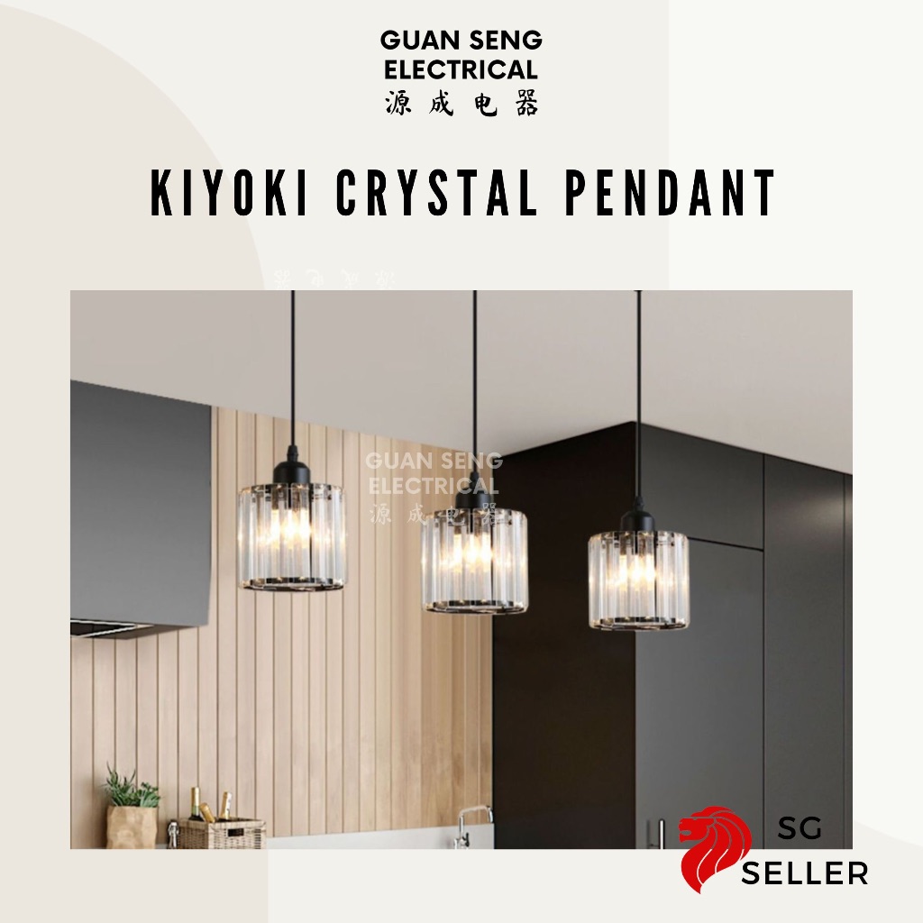 Kiyoki Crystal Single Pendant Light Black Gold E27 Bulb | Guan Seng ...