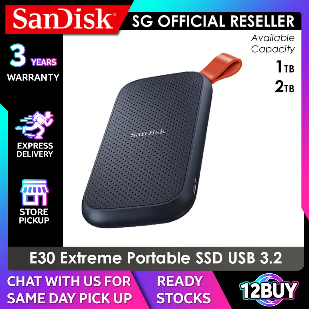 SanDisk E30 Portable SSD Read Speed 520MB/s Write Speed 520MB/s 480GB 1TB 2TB 12BUY.MEMORY ...