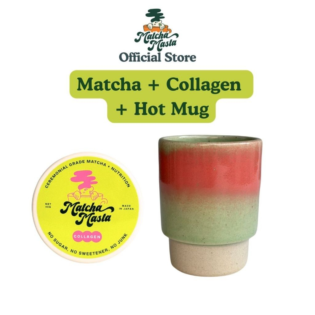 Matcha Masta Hot Matcha + Collagen Mug Set (40g Matcha + Collagen Tin ...