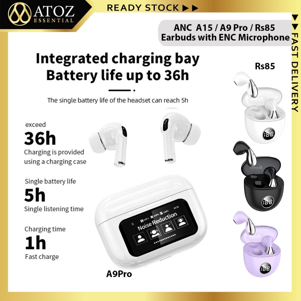 ⚡️SG STOCK⚡️ANC A9 Pro & A15 Pro Wireless Bluetooth Earbuds Smart Touch ...